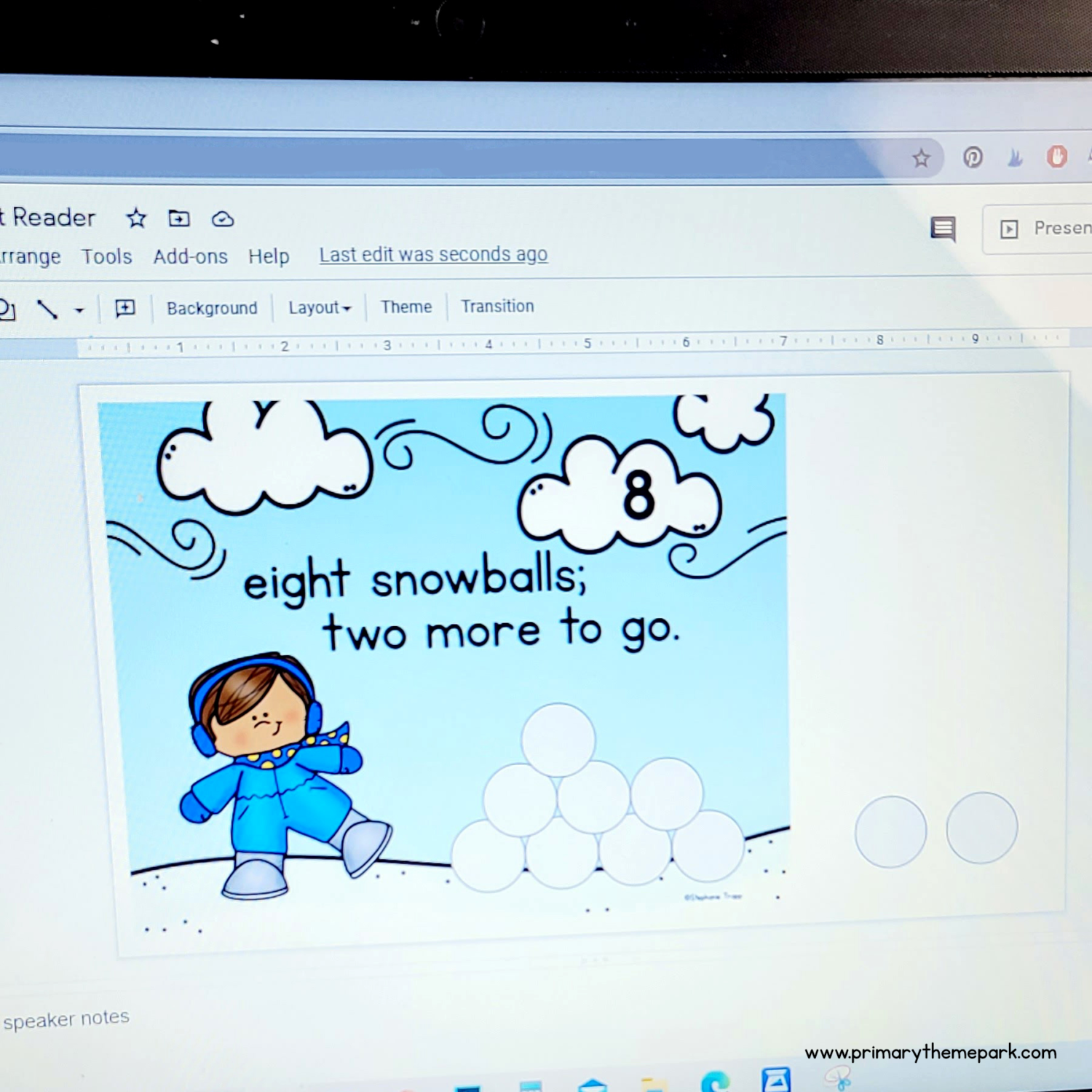 Winter Emergent Reader for Kindergarten - Primary Theme Park